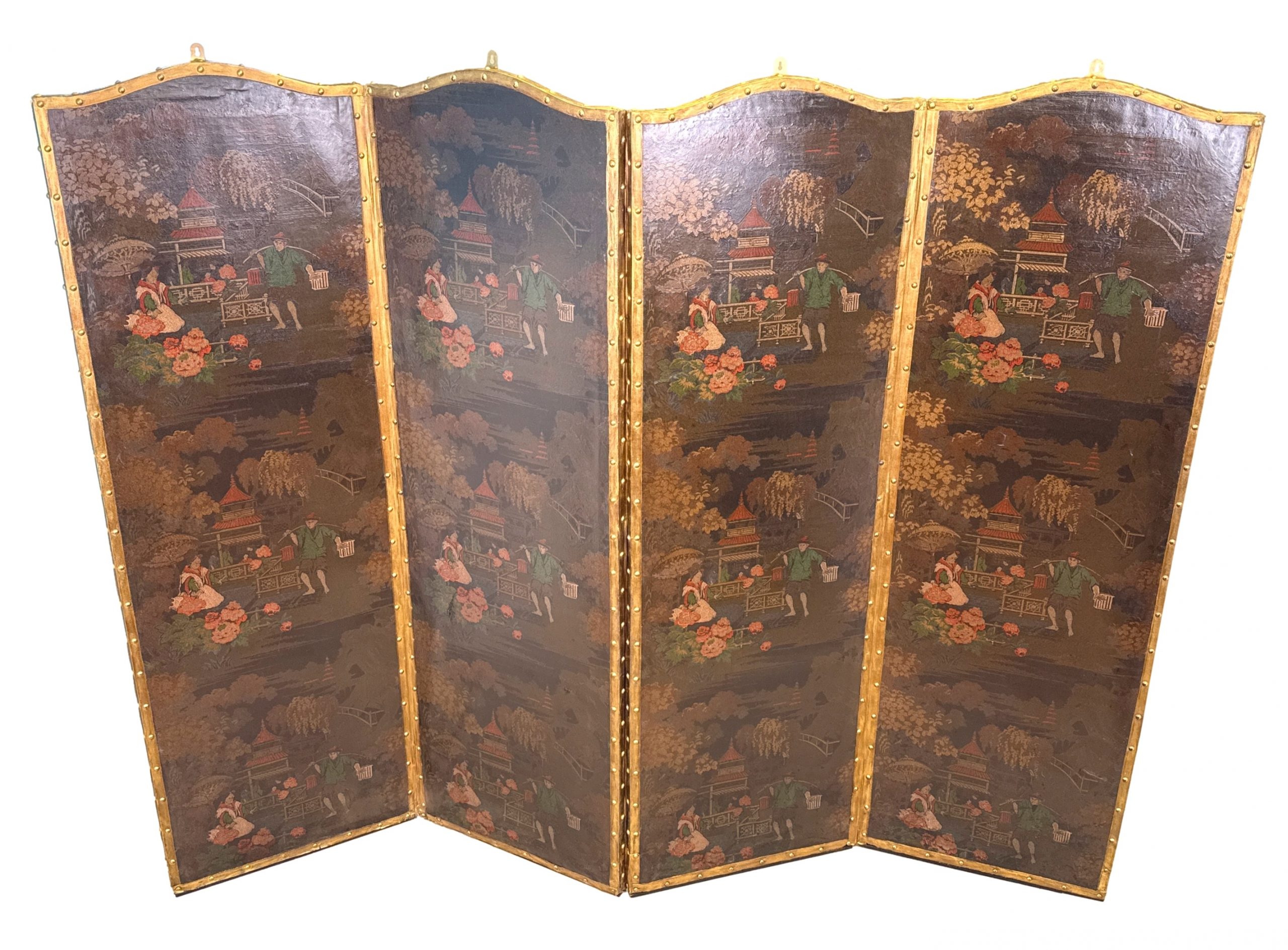 Four Fold 19th Century Chinoiserie Leather Screen – S&S Timms Antiques